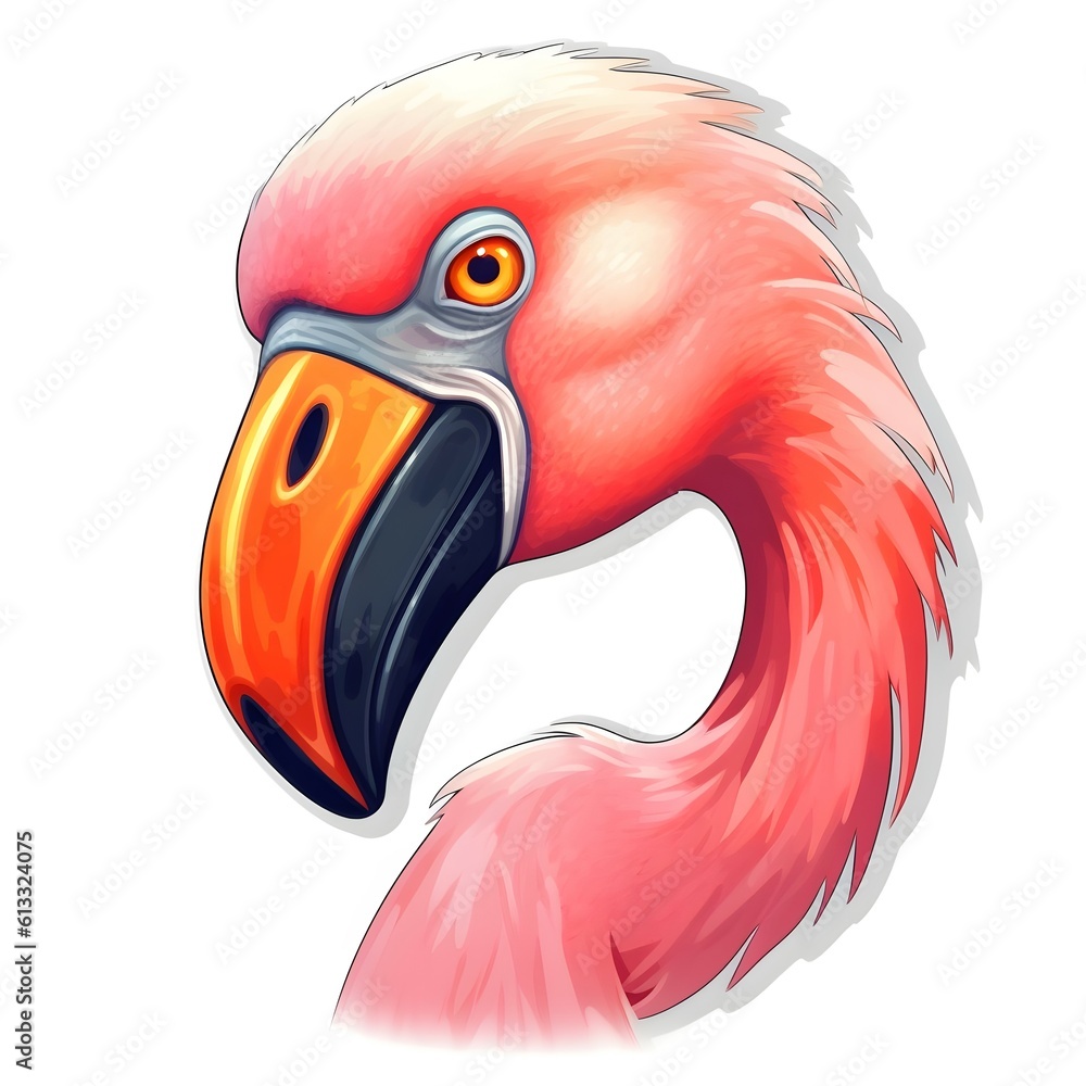 Ilustrace „hand painted stylized silly Flamingo head sticker, game item ...