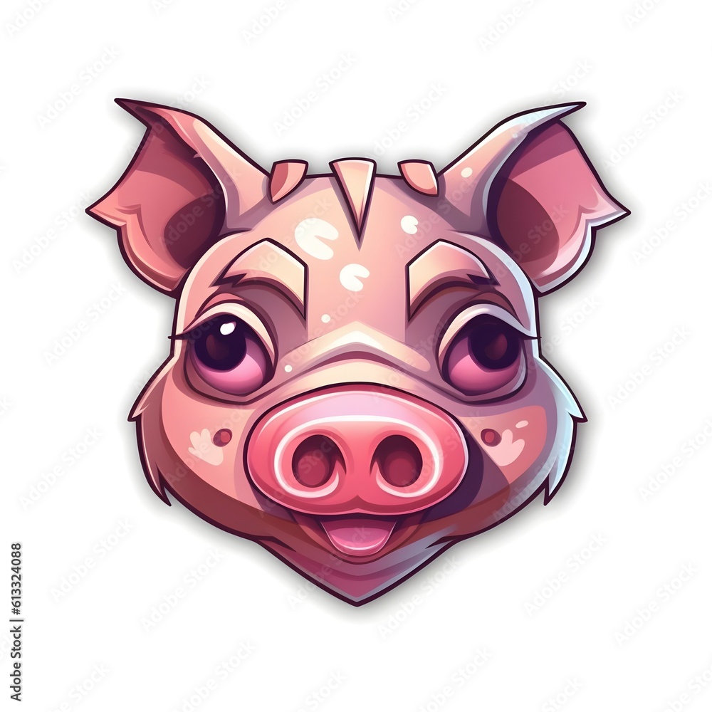 hand painted stylized crazy Pig head sticker, game item, causal mobile ...