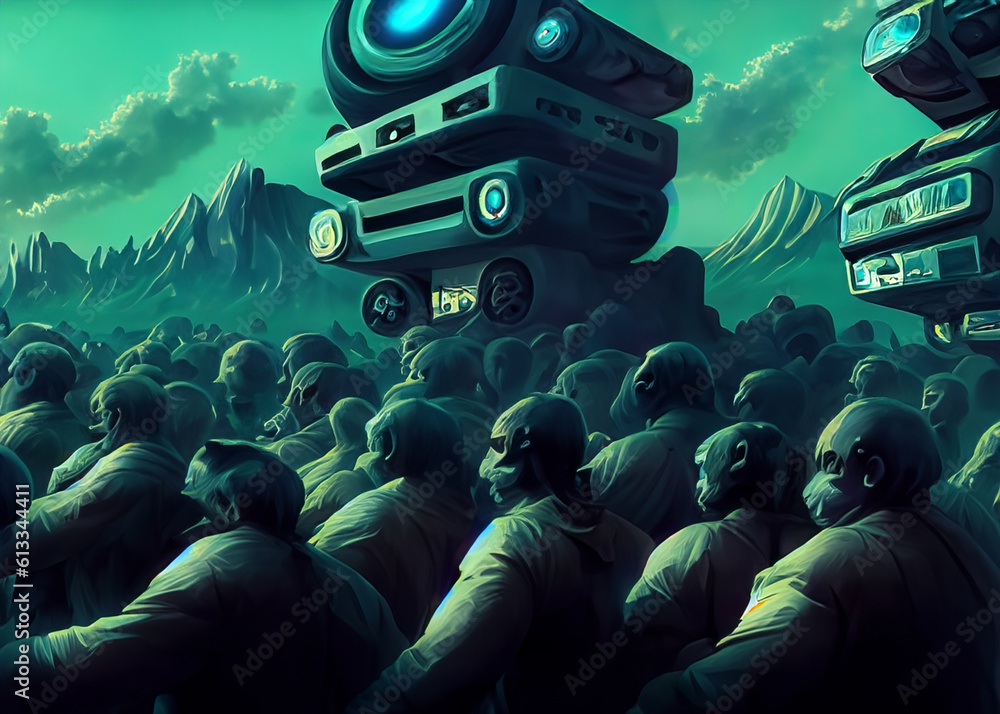 abstract cartoon style scenery of post apocalypse world created with ...
