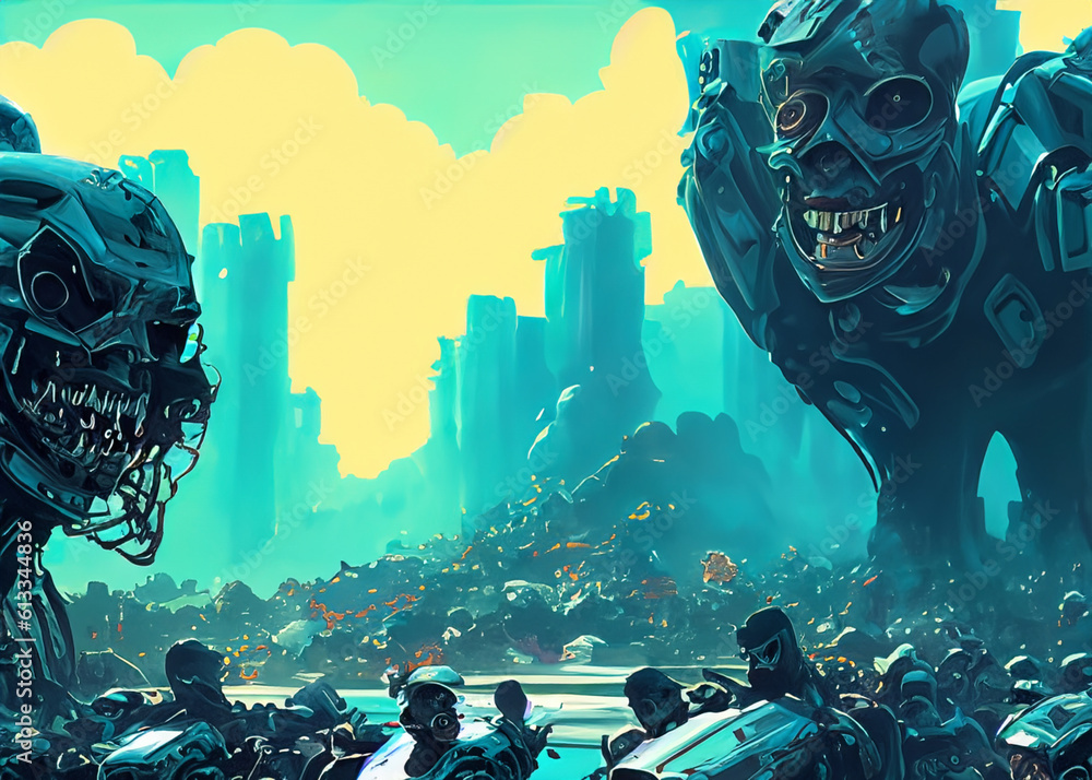 abstract cartoon style scenery of post apocalypse world created with ...