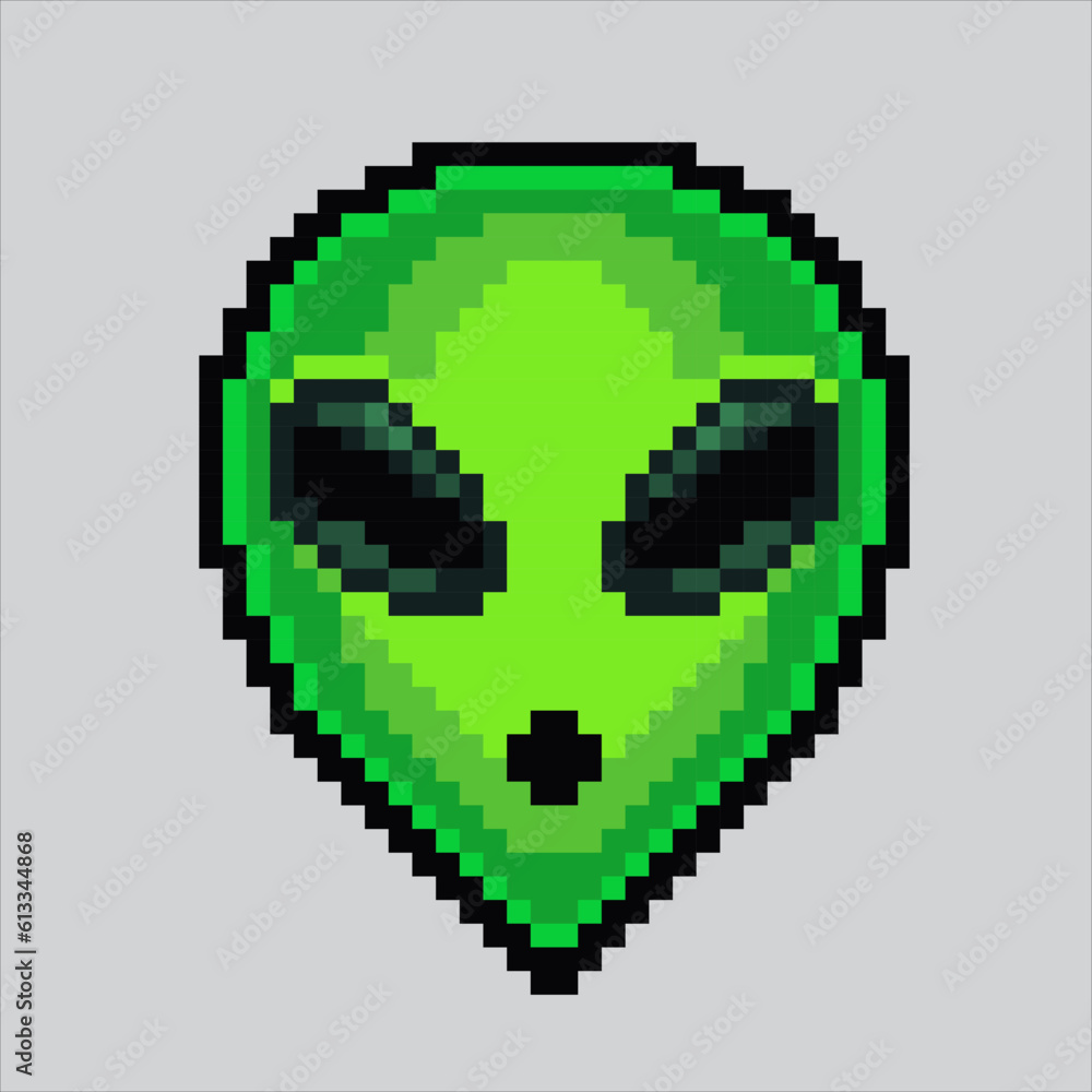 Pixel art illustration UFO Alien icon. Pixelated Alien. Green Alien ...