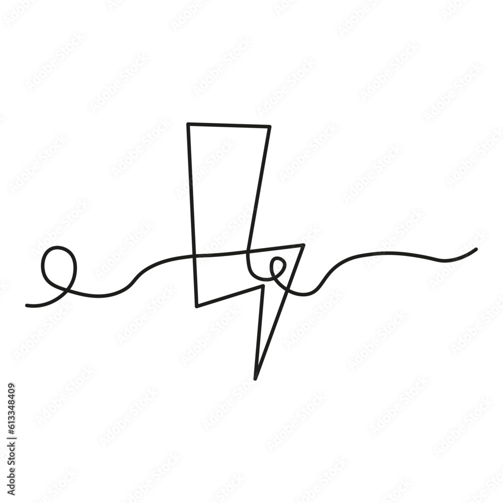 Line drawing lighting strike icon. Single draw battery charger, line ...