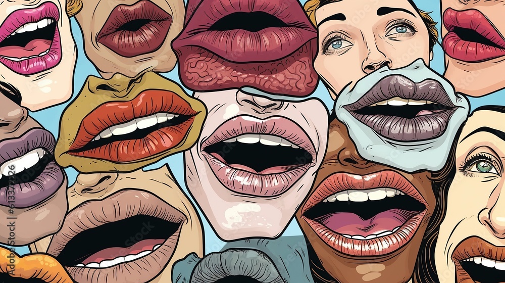 Comic book style mouths talking in different directions, vector, clean ...