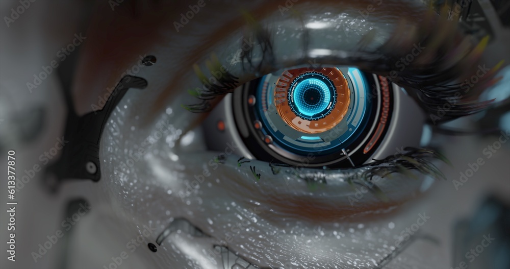 Conceptual design of AI and Machine learning, Robot opening eyes, deep ...