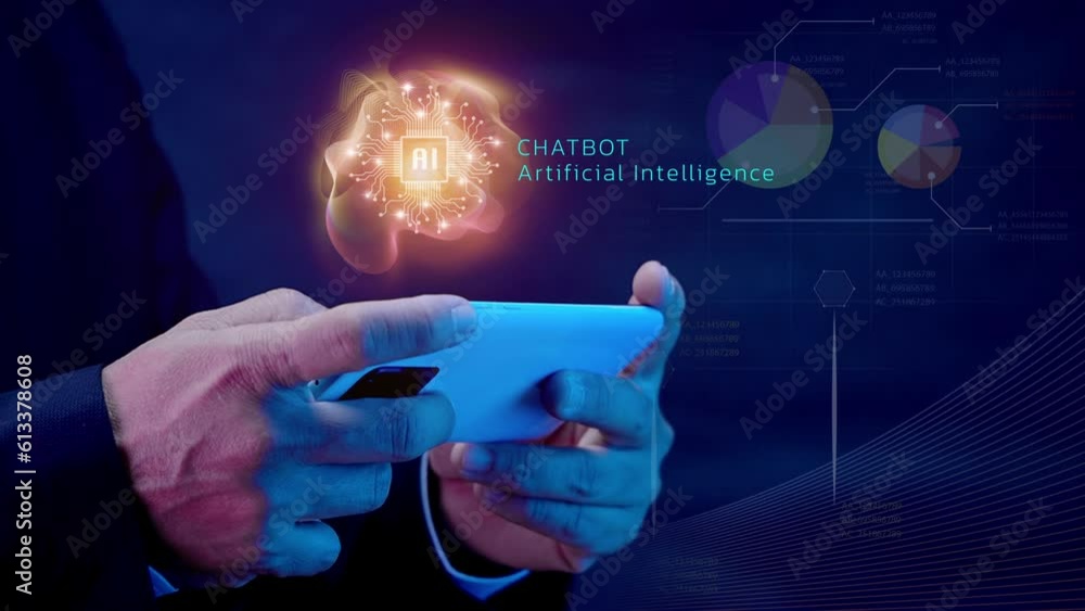 Businessman shows AI icon provide access information, digital chatbot concept. Artificial ...