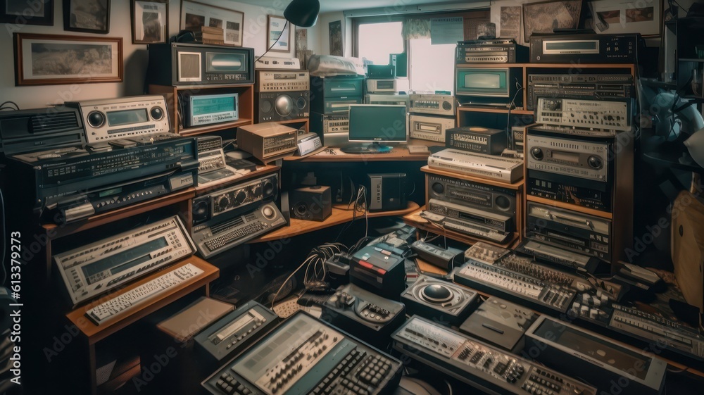 room full of old technology from the 90s. Generative AI Stock ...