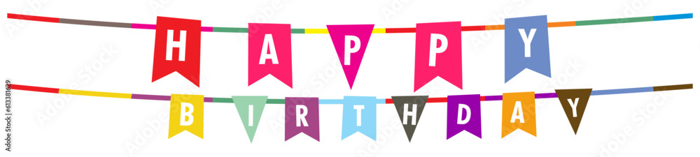 Happy Birthday Banner. Carnival garland with flags. Party multicolored ...