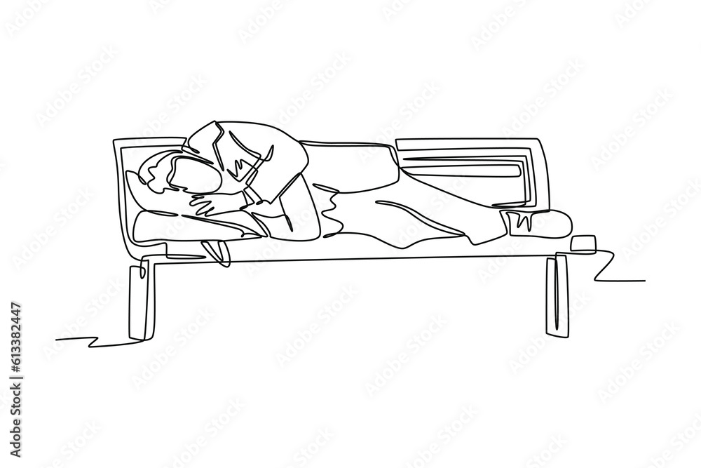 Continuous one line drawing Homeless People Concept. Single line draw ...