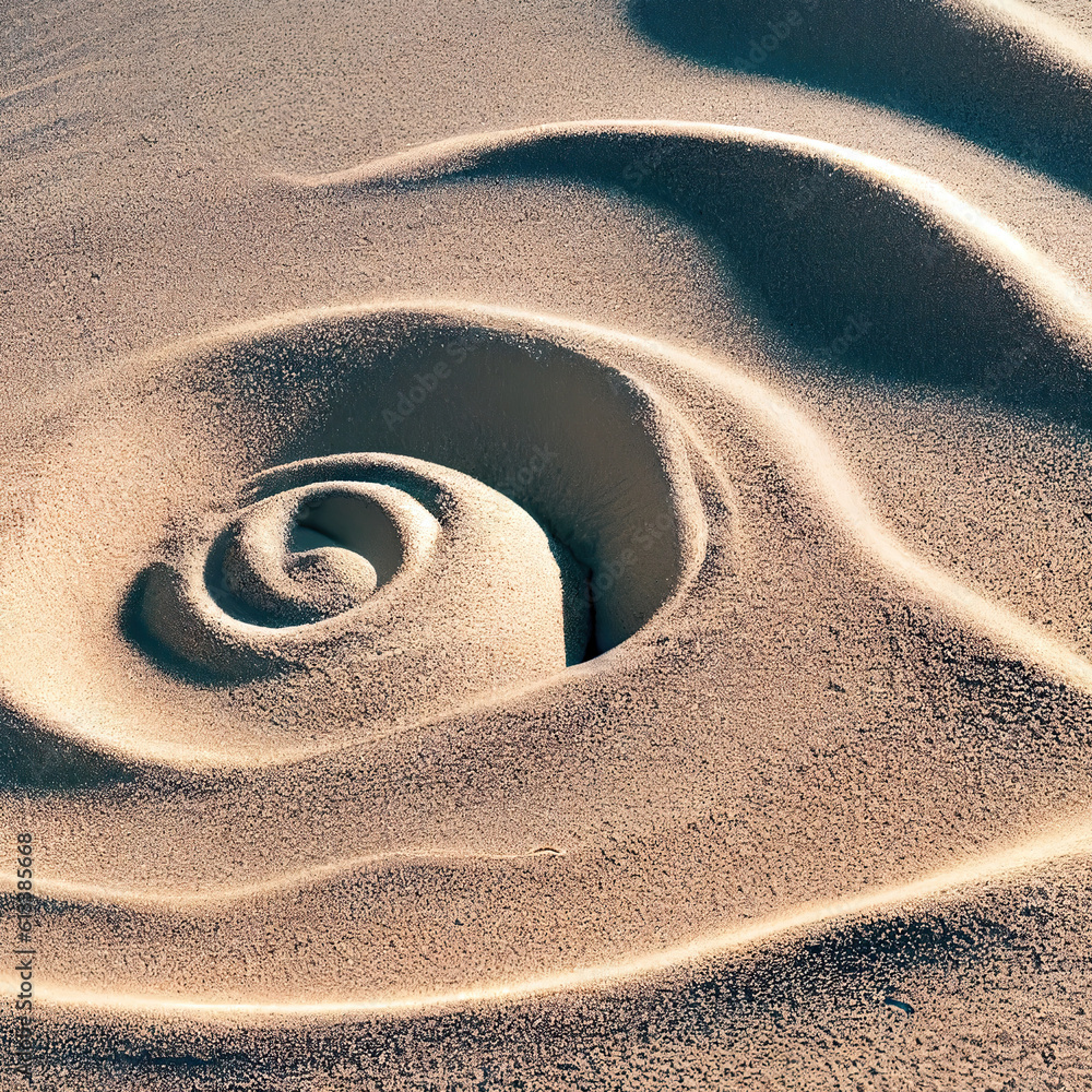 Rotation of the white stone in the center of the sand spiral. Close-up ...