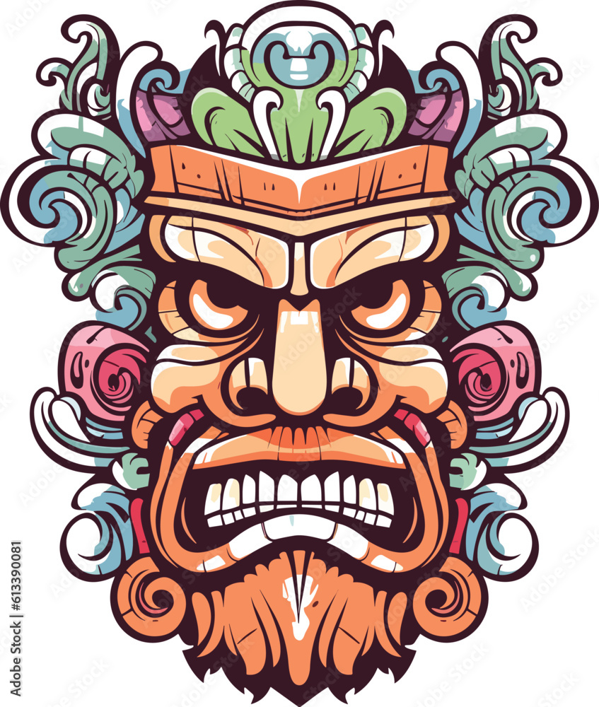 tiki festival, tiki man vector illustration, tiki man art for t-shirt ...