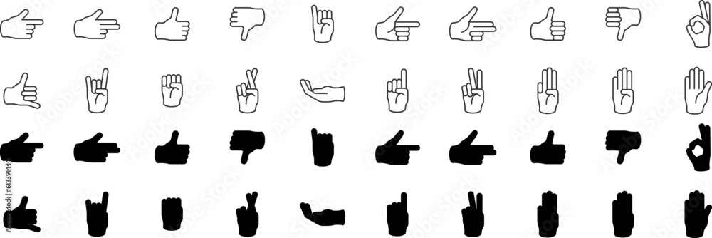 Hand gesture icon set of various shapesIncluded icons as fingers ...