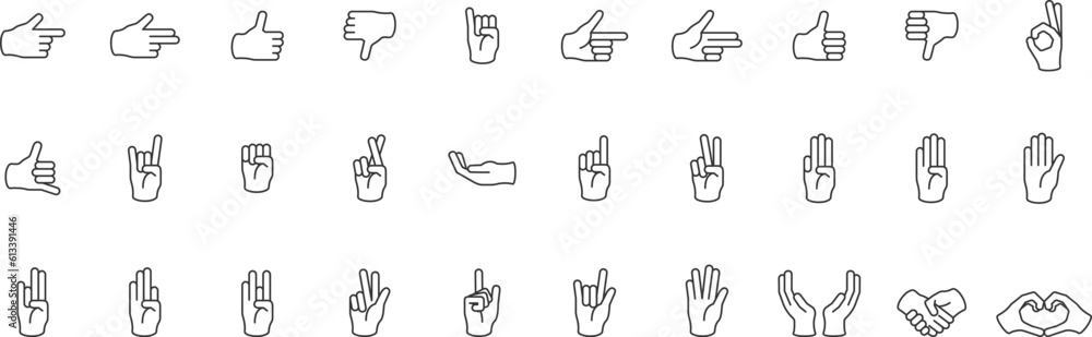 Hand gesture icon set of various shapesIncluded icons as fingers ...