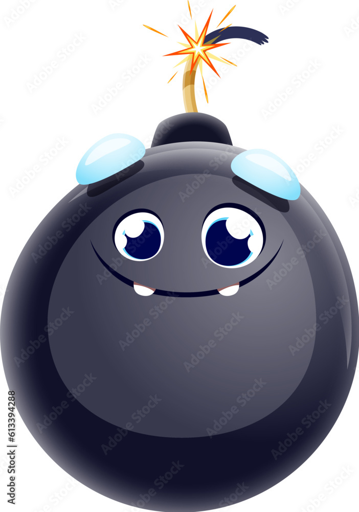 Cartoon happy smiling bomb character with wick or fuse. Explosive ...