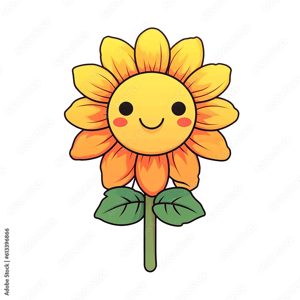 Cute cartoon sunflower isolated on transparent background, generative ...