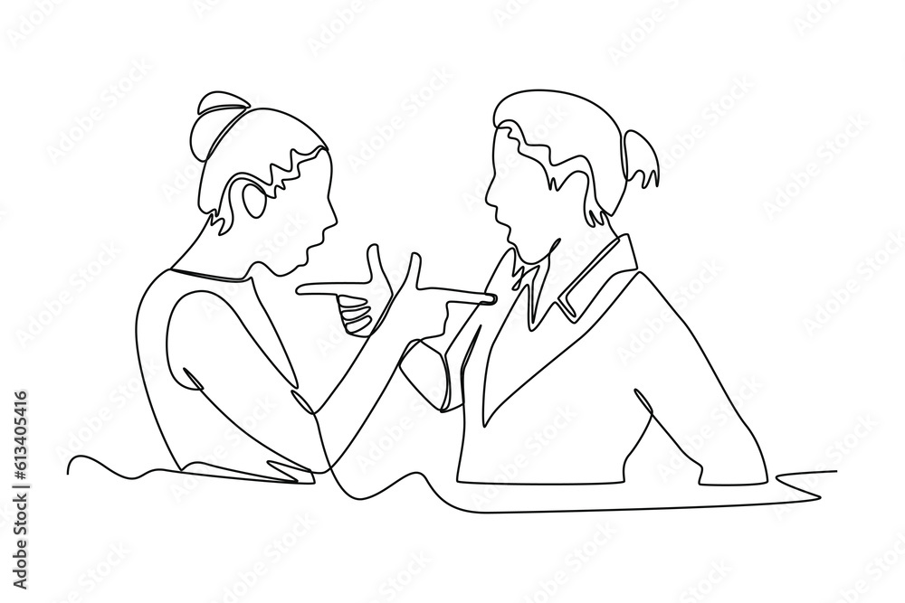 Continuous one line drawing arguing and insulting each other. Single ...