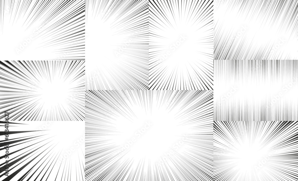 Manga lines radial speed for burst effect set. Motion and force action ...