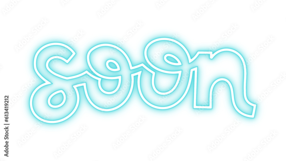 Soon neon sign. Shining signboard for social media and announce. PNG ...