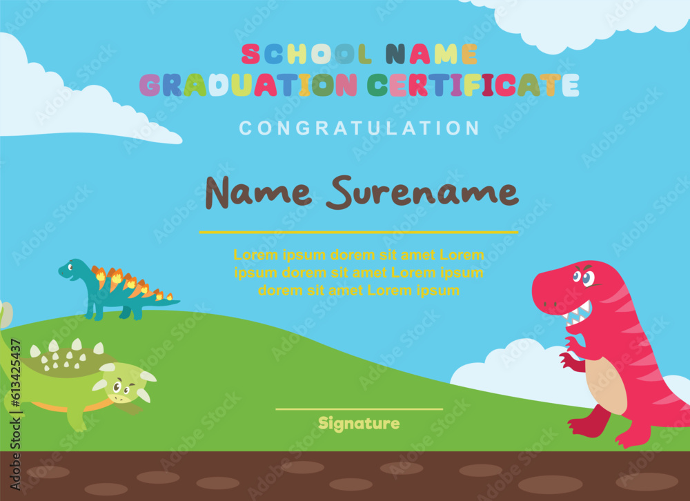 Cute diploma certificate template for preschool, kindergarten or ...