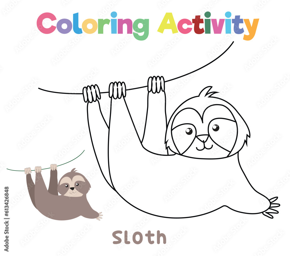 Colouring the cartoon character a sloth. Coloring activity for ...