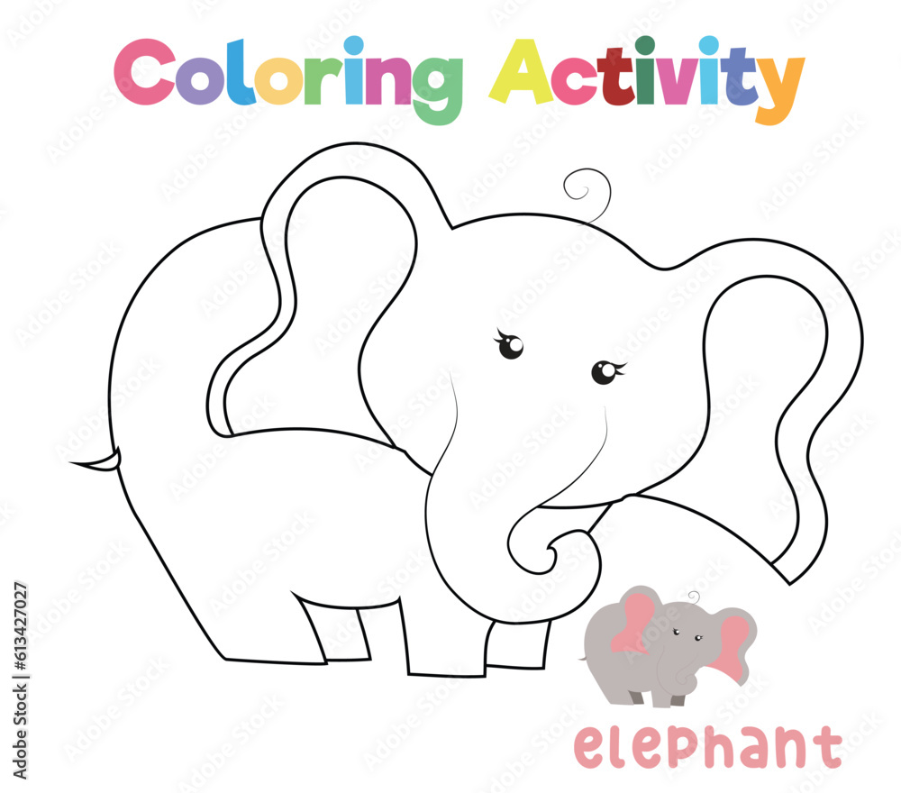 Coloring the elephant. Coloring activity for preschool and kindergarten ...
