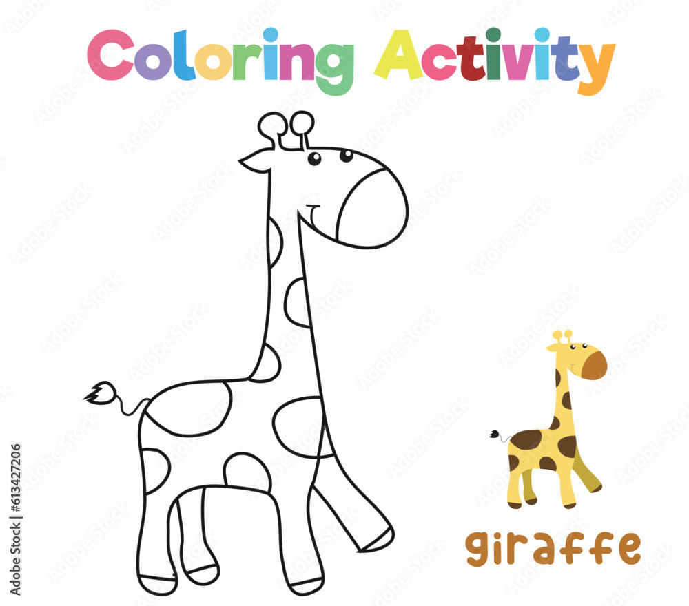 Coloring the cute giraffe. Coloring activity for preschool and ...