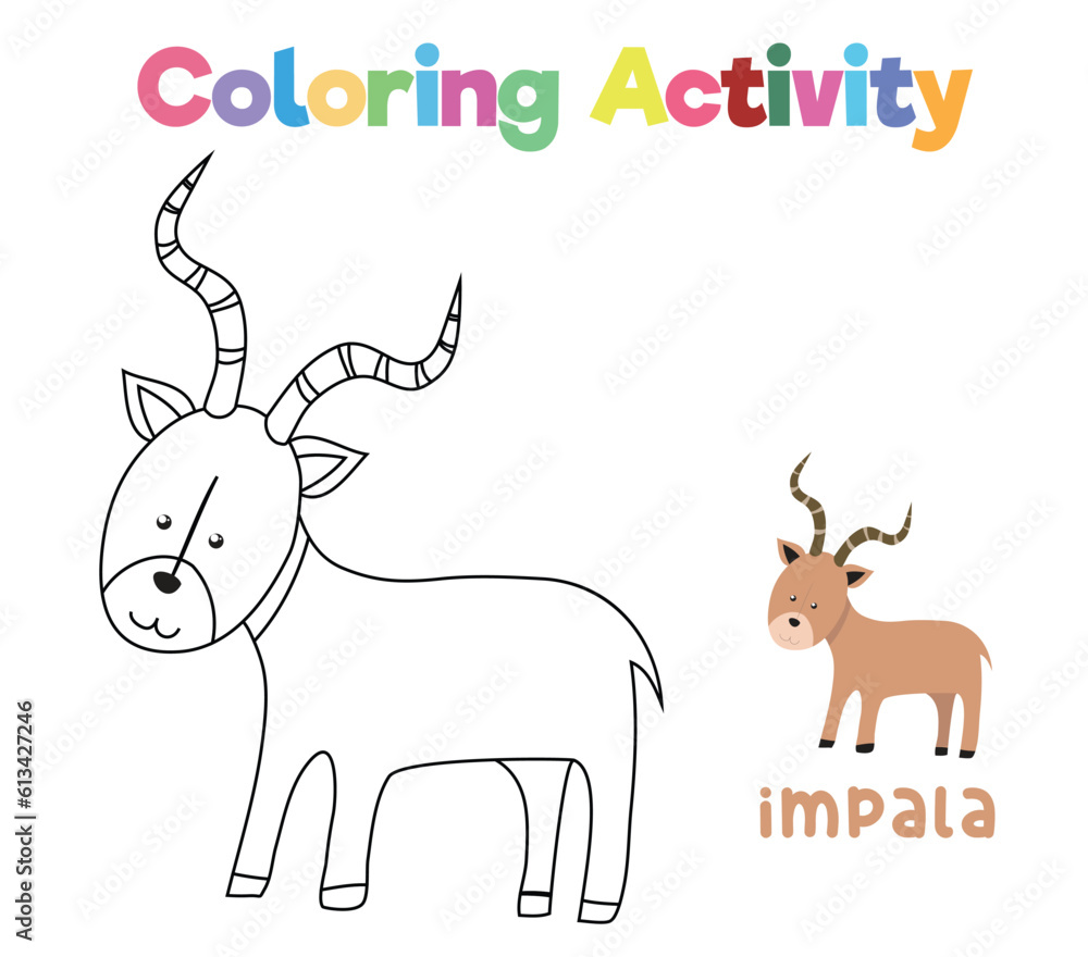 Colouring the cute impala. Coloring activity for preschool and ...