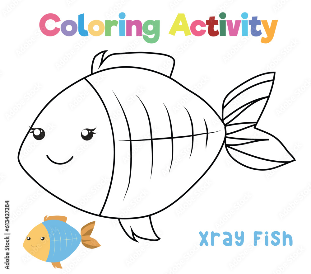 Colouring the X-ray fish. Coloring activity for preschool and ...