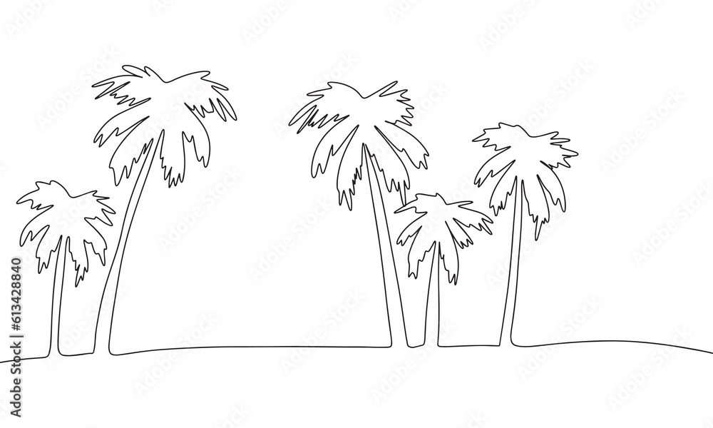 One Continuous line drawing of palm trees. Thin curls and romantic ...