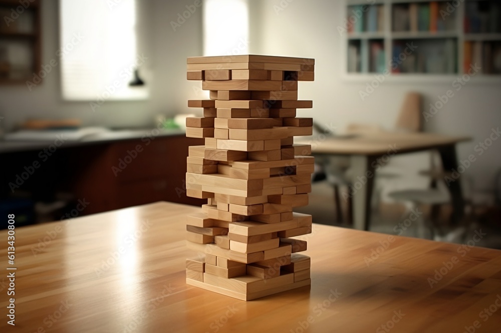 jenga tower structure solid standing made from wooden on top of the ...