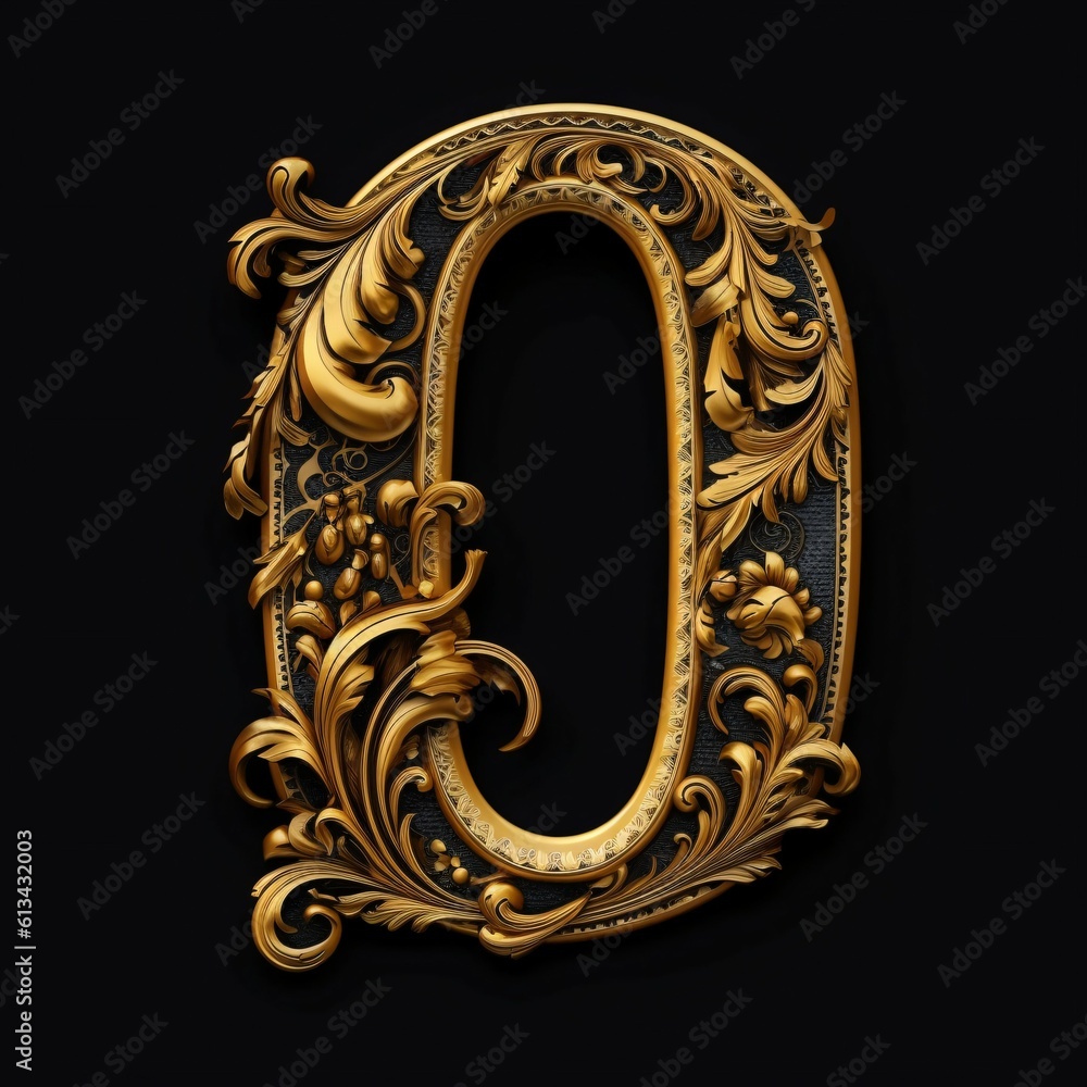 Gothic font letter o with black and gold trimming Stock Illustration ...