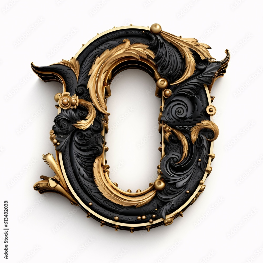 Gothic font letter o with black and gold trimming Stock Illustration ...