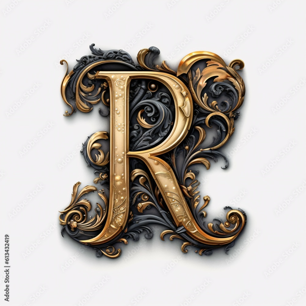 Gothic font letter r with black and gold trimming Stock Illustration ...