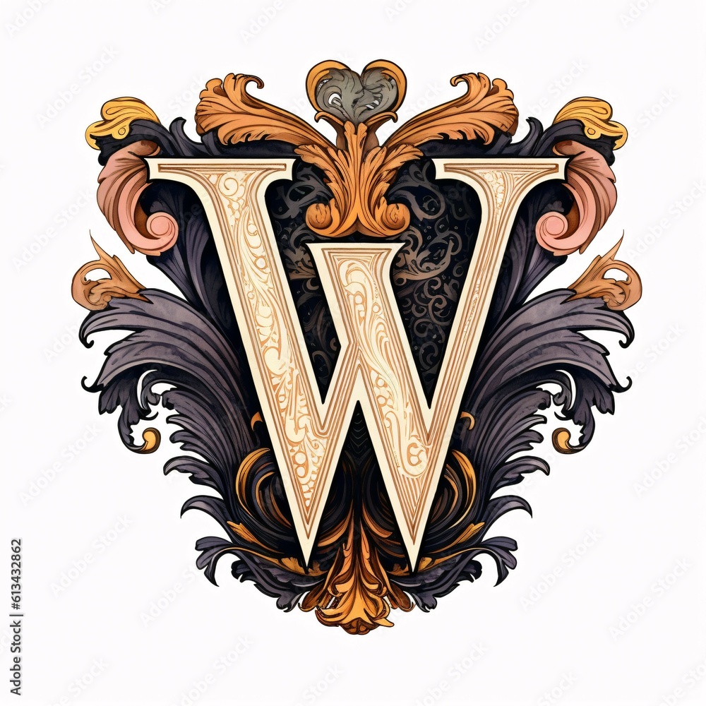 Gothic font letter w with black and gold trimming Stock Illustration ...