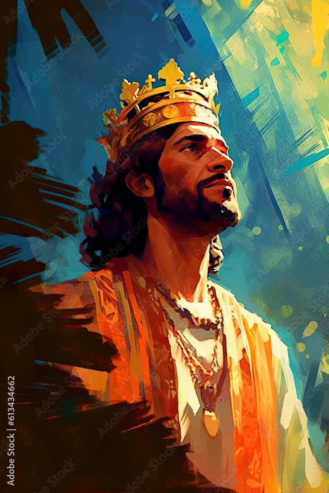 Colorful painting portrait art of the biblical King David. Christian ...