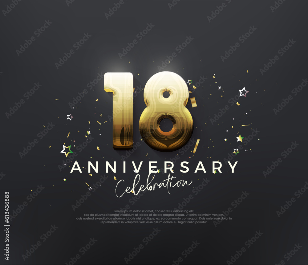 18th anniversary celebration, with shiny gold numbers on a black ...