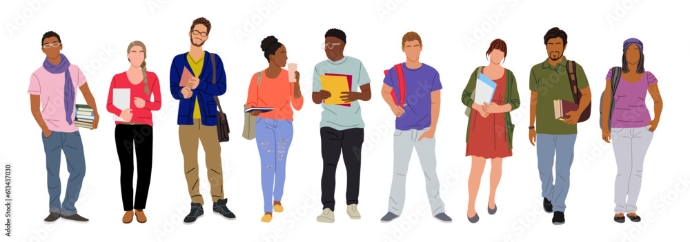 Group of multiracial and multicultural students. Young girls and boys ...