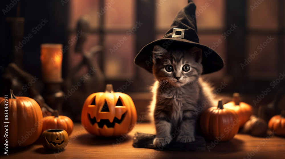 Cute kitten in a Halloween costume. Halloween Spooky and Scary. Cute ...