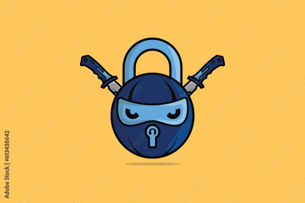 Padlock with Ninja Cartoon vector illustration. Technology and Home ...