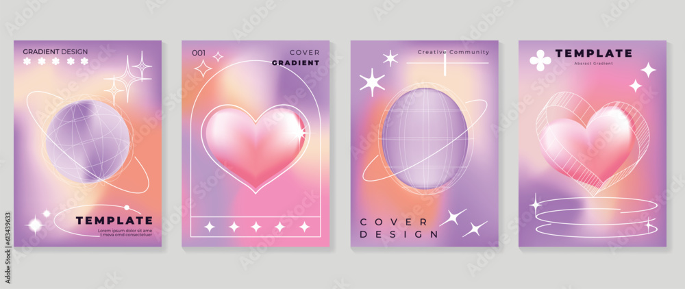 Modern y2k design background cover. Abstract element graphic with heart ...