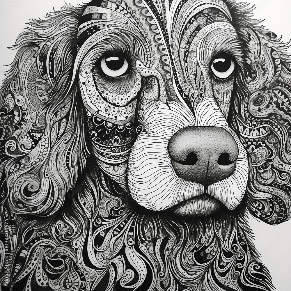 Zentangle Dog. Generative AI. A digital illustration of a dog in the ...