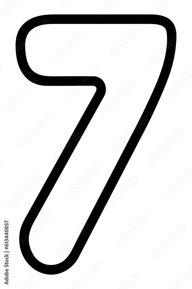Seven. Number seven with rounded corners. Arabic number symbol. Sketch ...