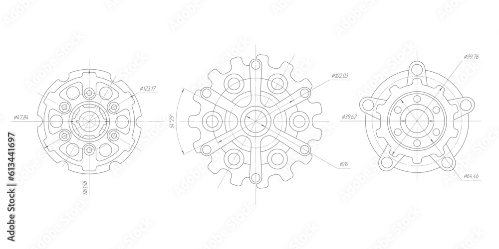 Technical drawing of gears.Mechanical Engineering background .Vector ...