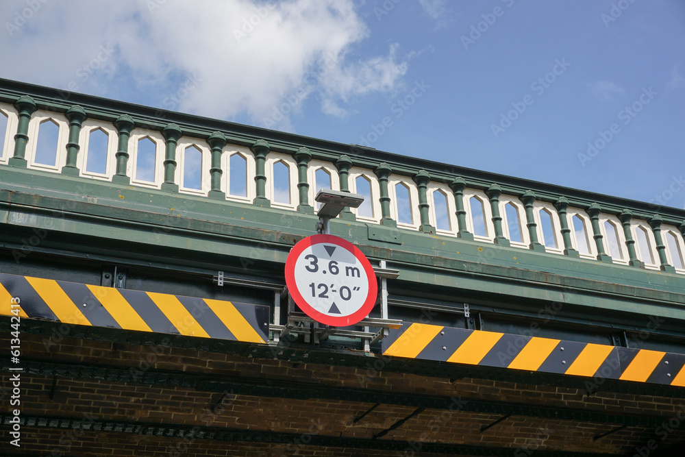low bridge with height restriction of 3.6m on road underpass. Stock ...