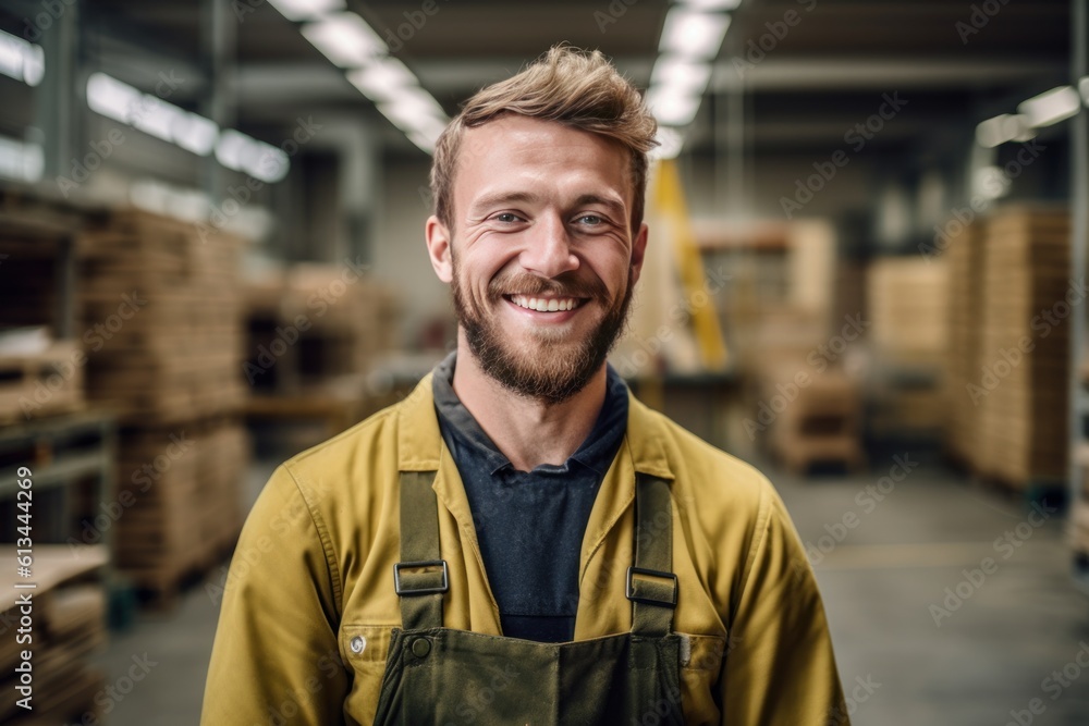 Lächelnder Mitarbeiter in der Fabrik: Verkörperung der deutschen Kultur ...