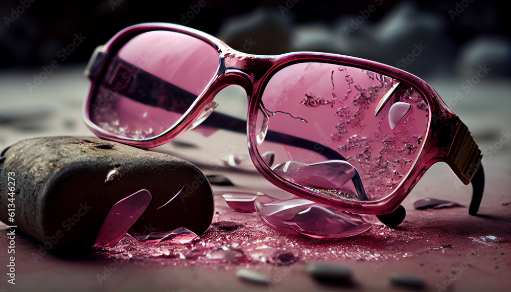 Broken pink glasses, symbol of stupidity and disappointment. AI ...
