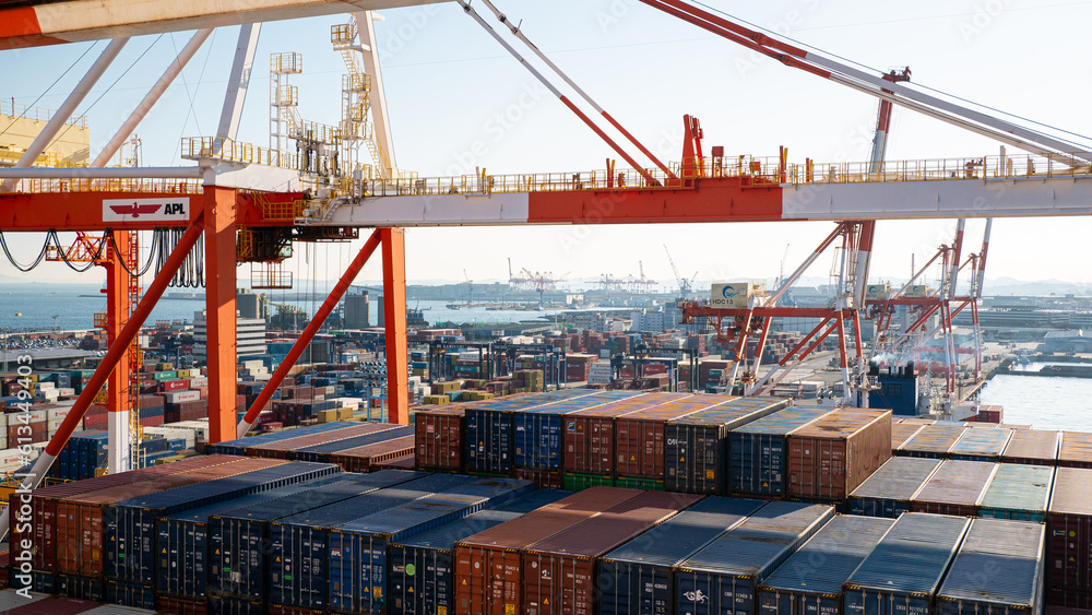 Yokohama, Japan - 01.07.2023 - Ultra large container vessel has cargo ...