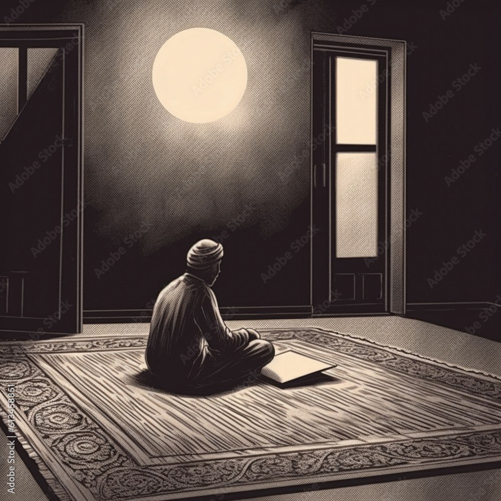 A muslim and muslim woman Recitation Reading Holy-Quran illustration ...