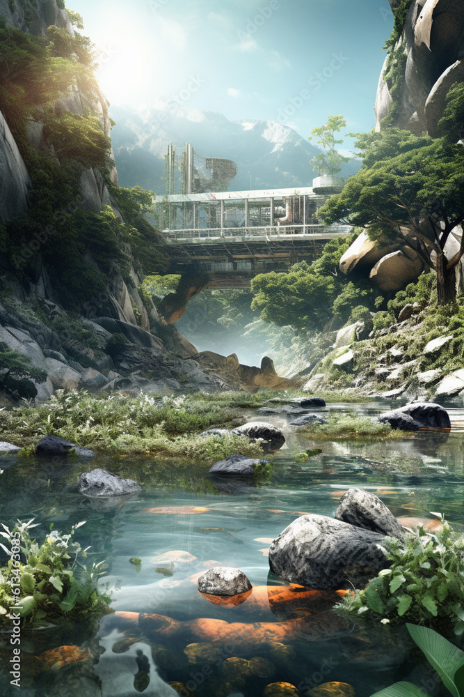 A digital composition combining elements of nature and technology ...