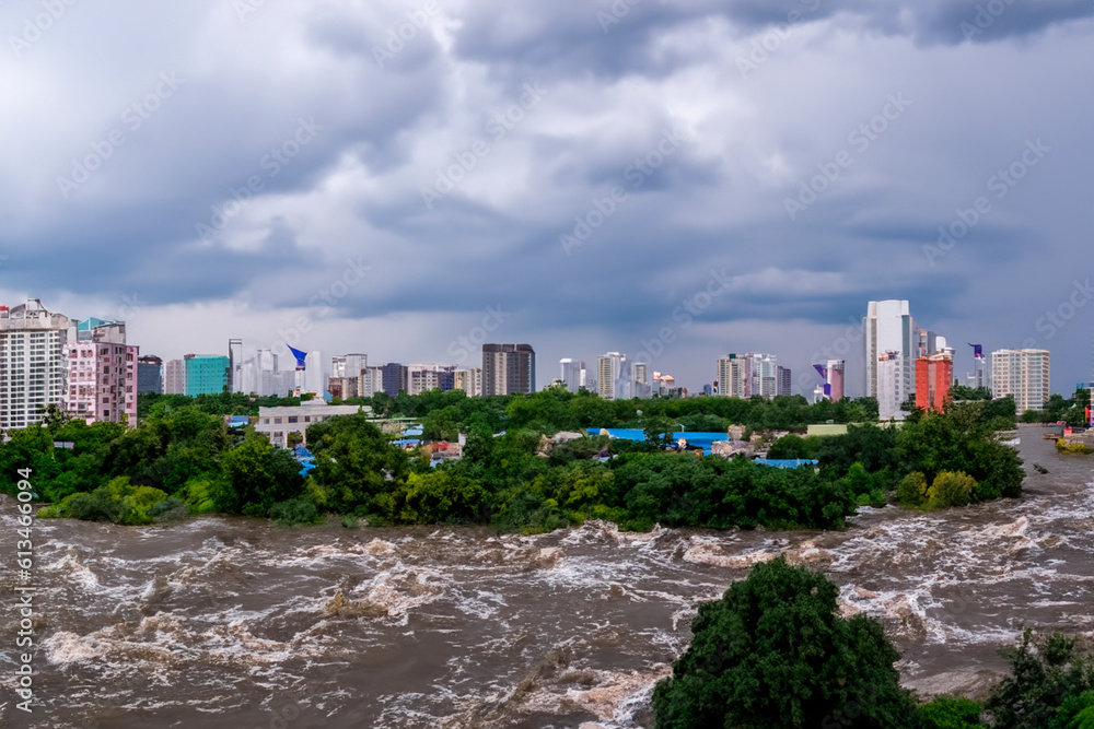 Floods. Flood. Streets, promenades and beach flooded. Rains. Storm ...