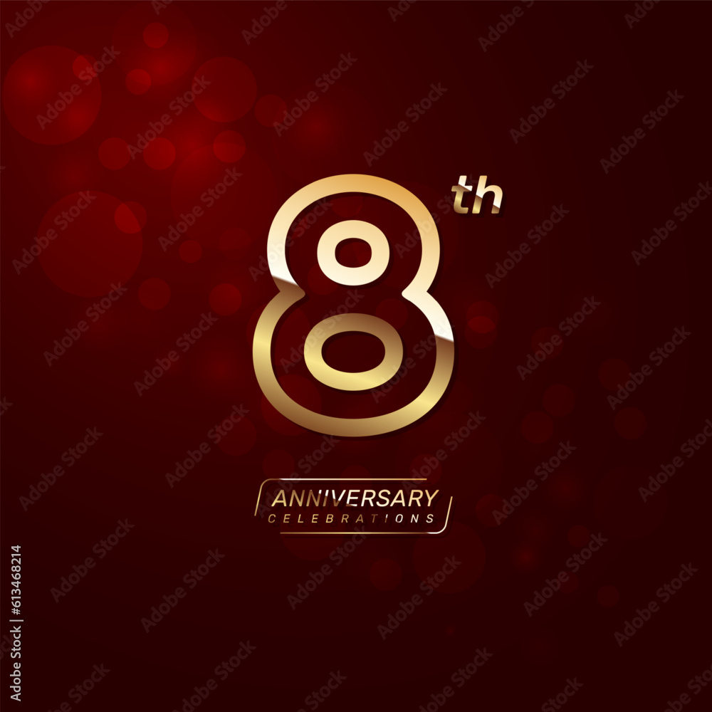 8th year anniversary logo design with a double line concept in gold ...